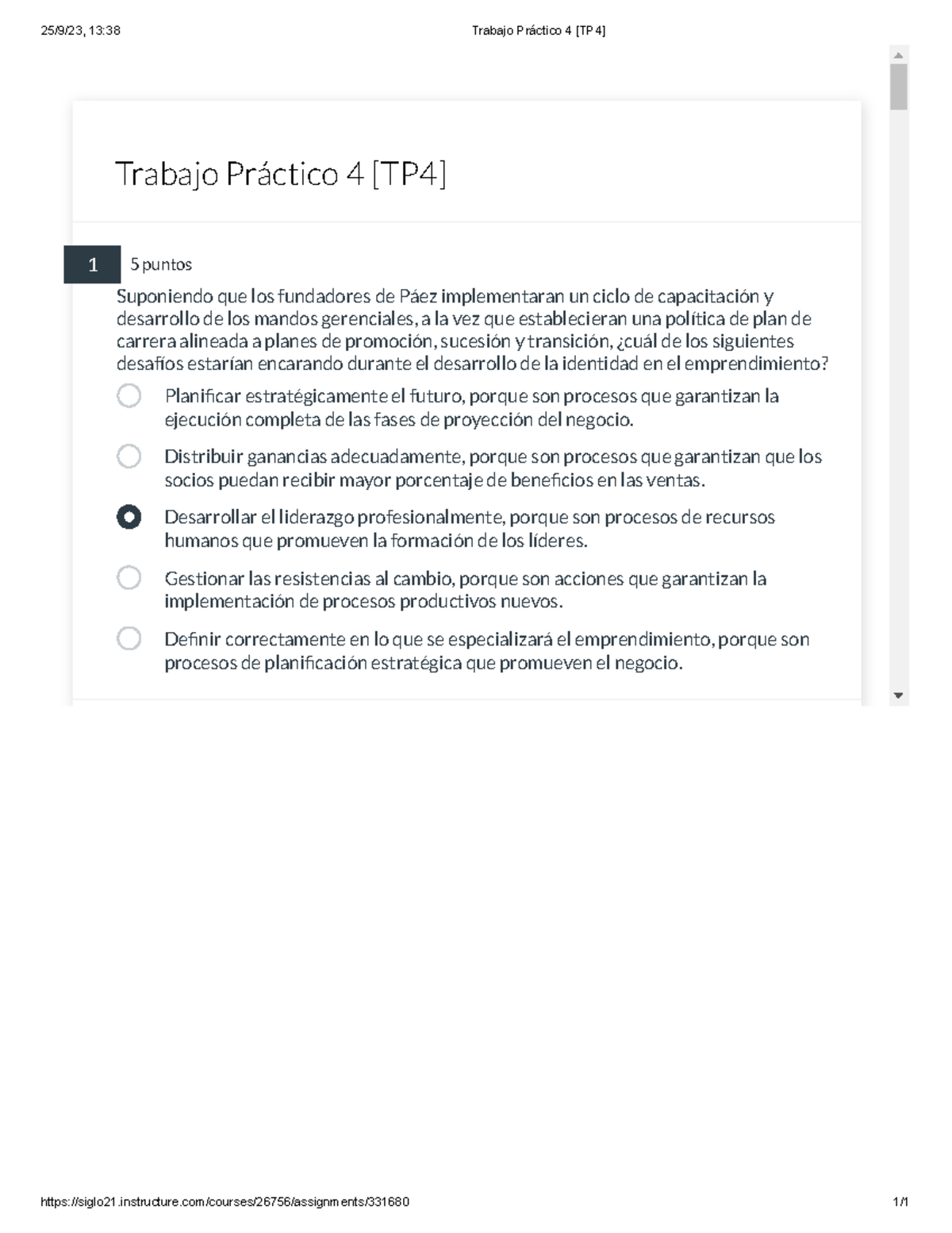 Trabajo Práctico 4 desarrollo emprendedor [TP4] - 25/9/23, 13:38 Trabajo Práctico 4 [TP4] - Studocu