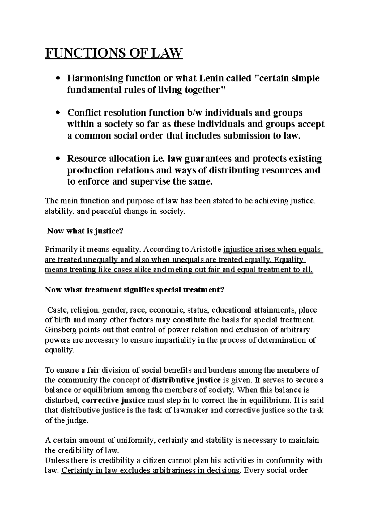 Functions OF LAW - Lecture notes 1 - FUNCTIONS OF LAW Harmonising ...