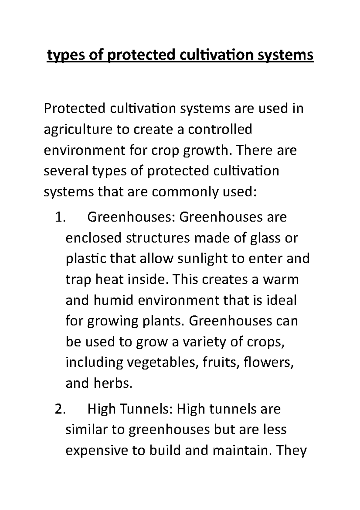 Types of protected cultivation systems - types of protected cultivation ...