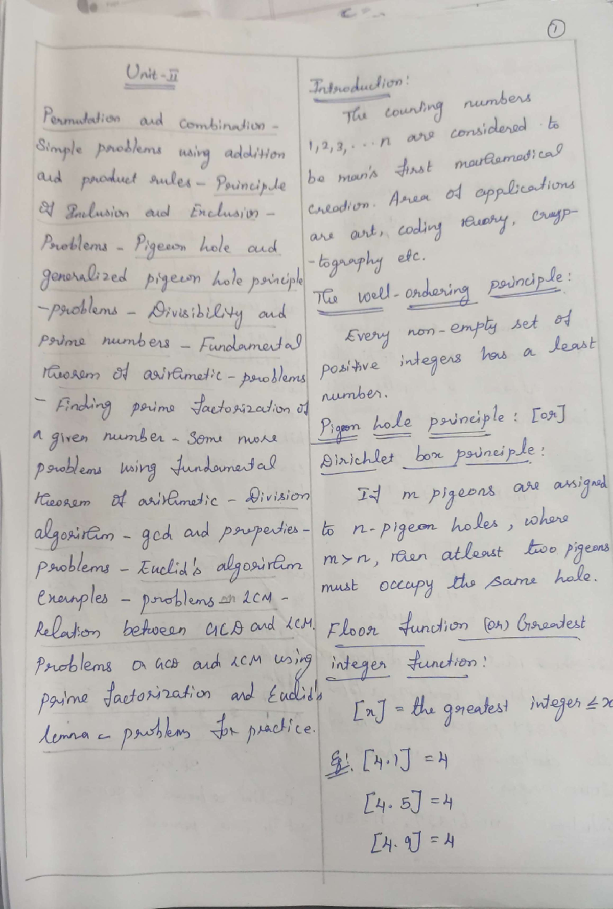 Maths Unit 2 - good - Unit II Introduction: Permutation and Combination The counting numbers ...