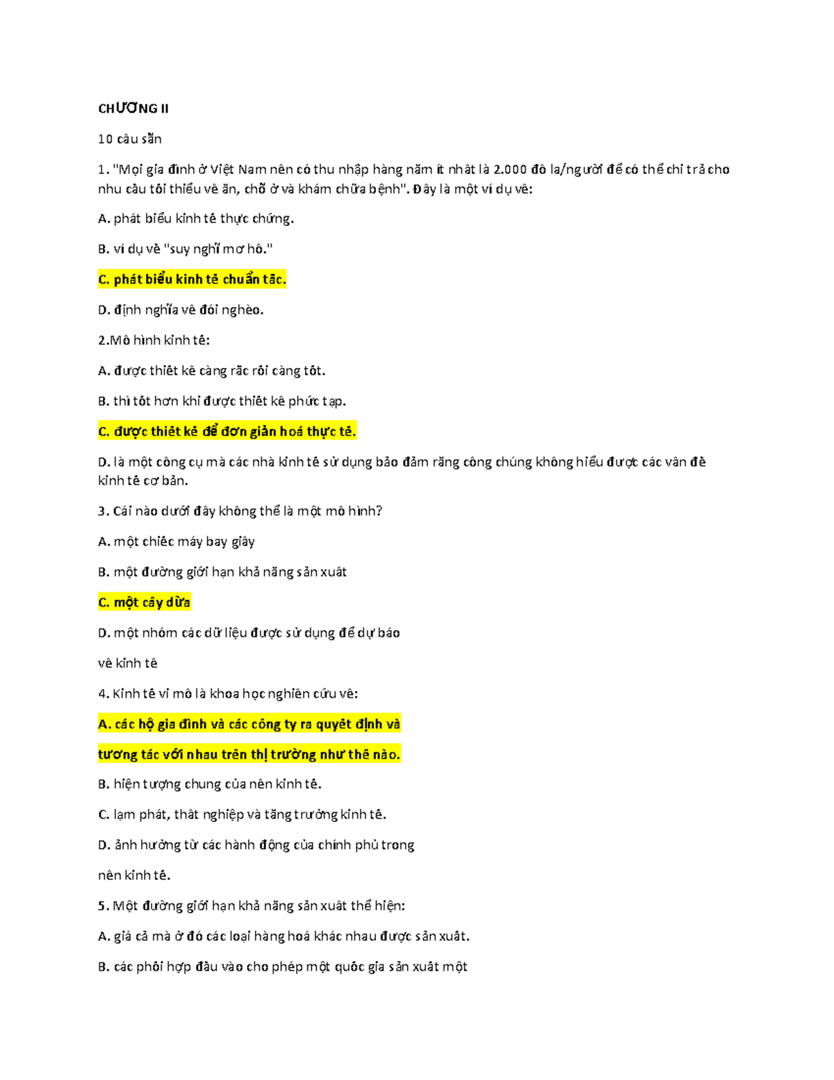 Chương II Kinh tế vi mô-Lưu Phước Dũng-UEH - CH ƯƠNG II 10 câu sẵẵn "M i gia đìnhọ ở Vi t Nam ...
