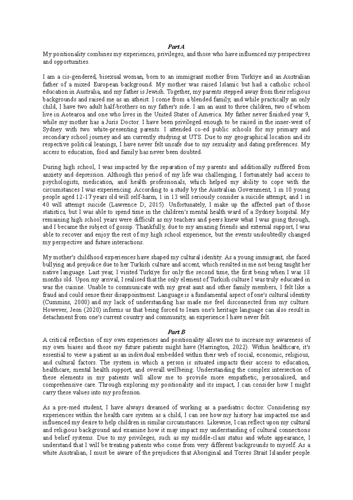 95735 Indigenous Health and Wellbeing Assessment TASK 1 - Positionality ...