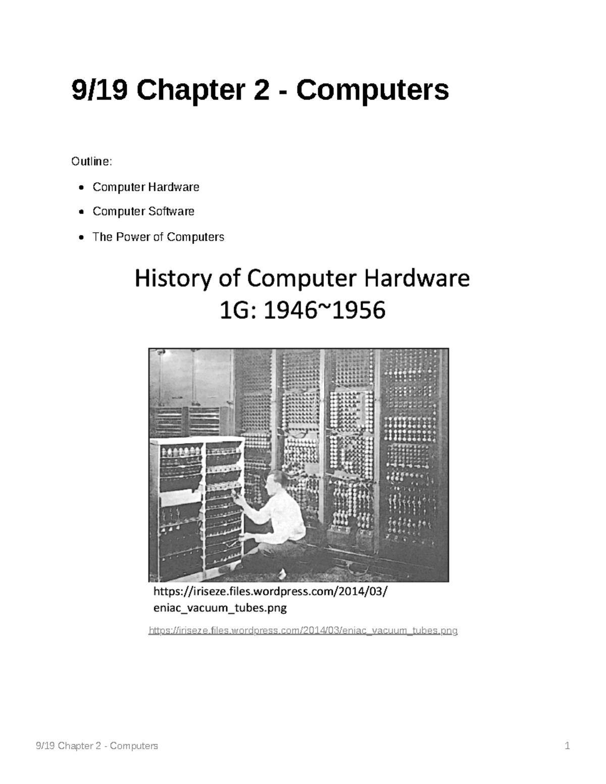919 Chapter 2 - Computers - 9/19 Chapter 2 - Computers Outline ...