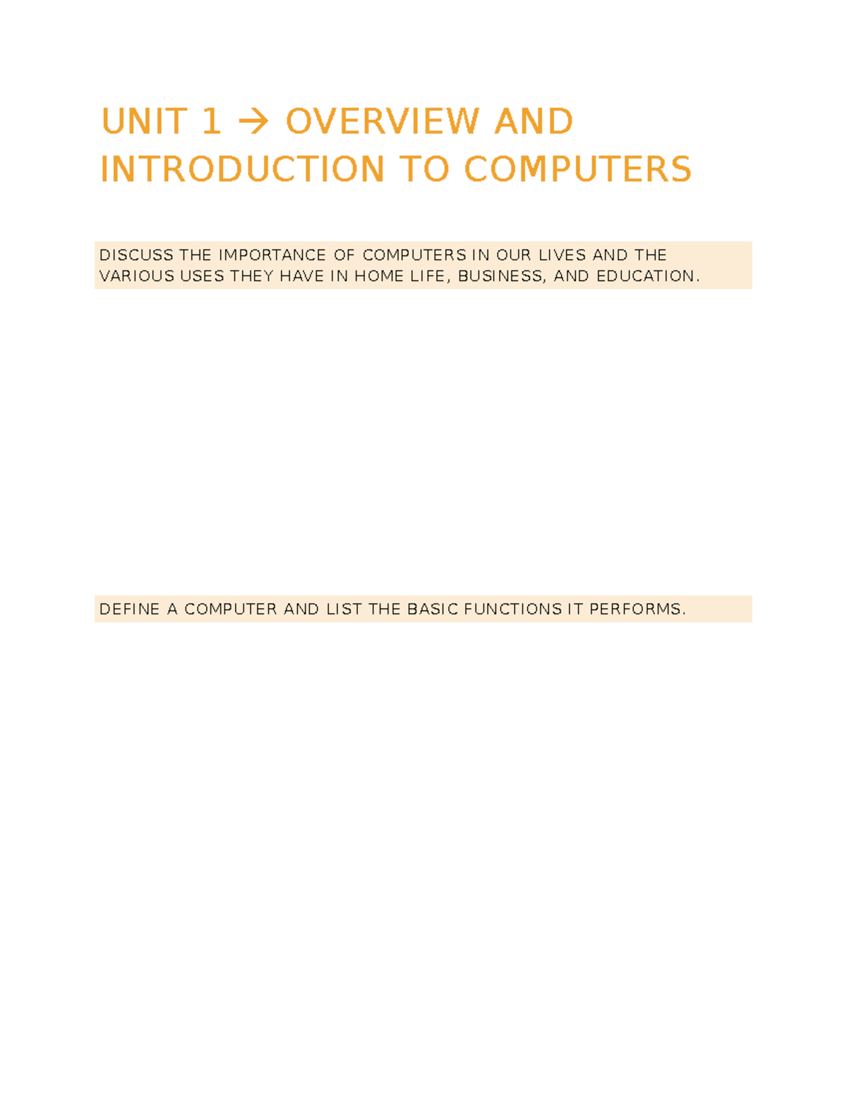COMP 210 study note template - UNIT 1 OVERVIEW AND INTRODUCTION TO COMPUTERS DISCUSS THE - Studocu