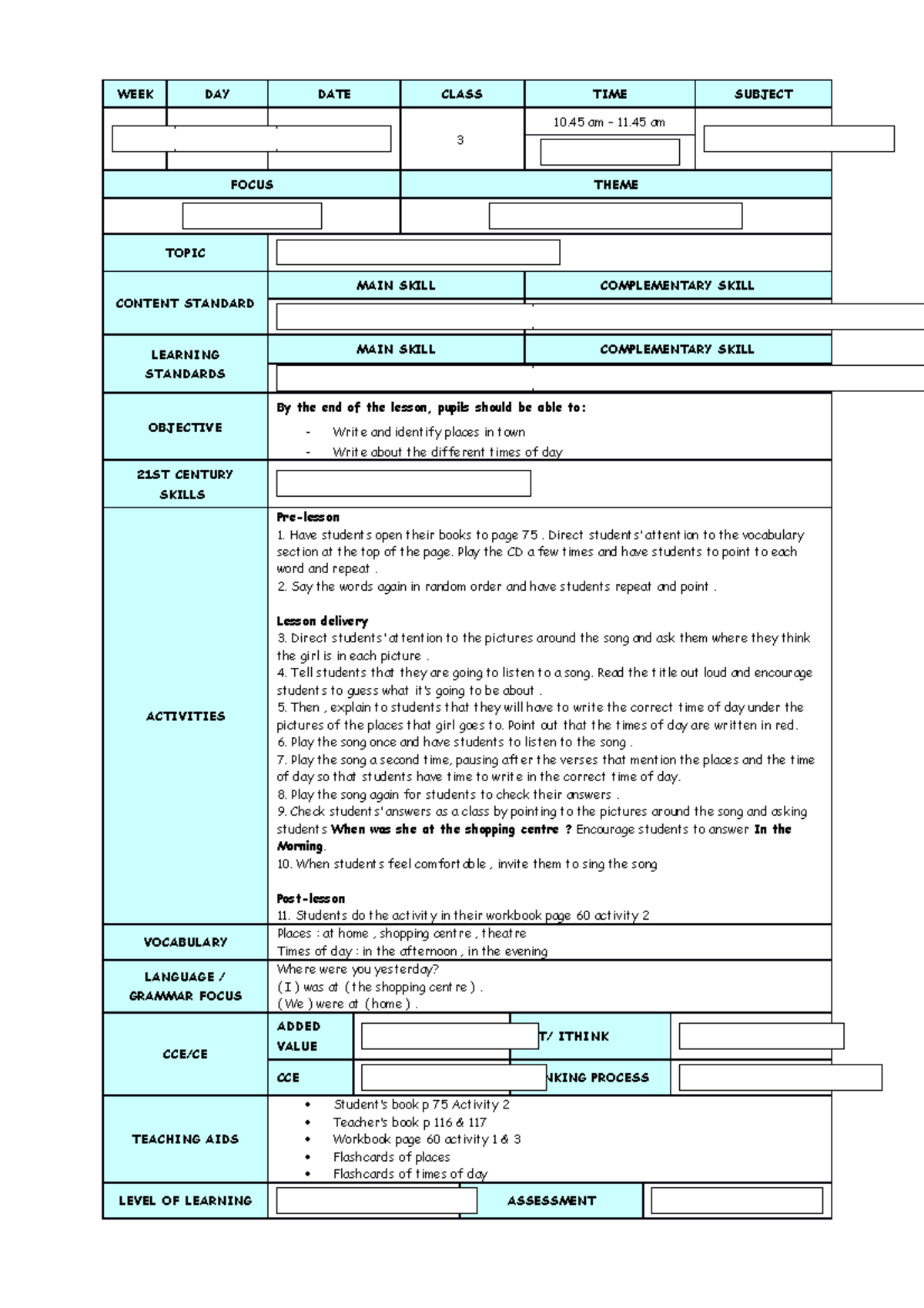 11.10 sel bi - rph - WEEK DAY DATE CLASS TIME SUBJECT 3 10 am – 11 am ...