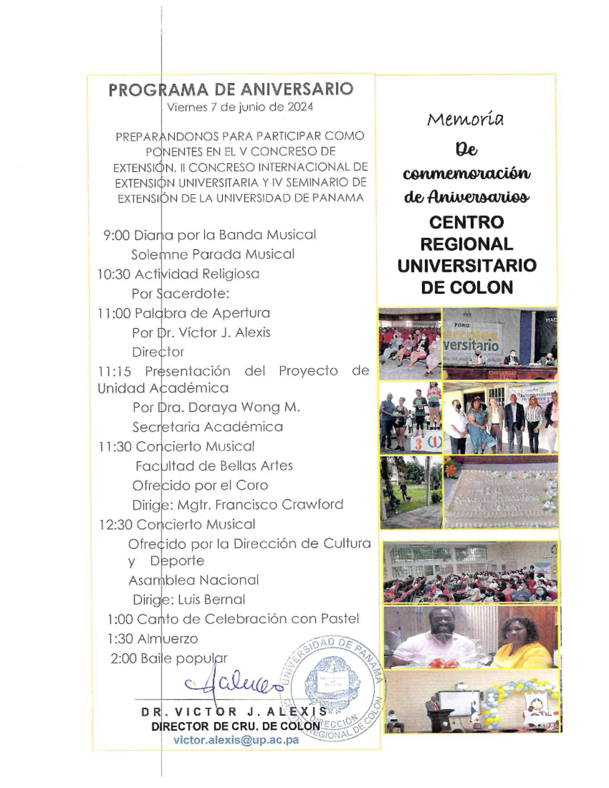 Programa DE Aniversario - PROGRAMA DE ANIVERSARIO Viernes 7 de junio de 2024 Memoria ...