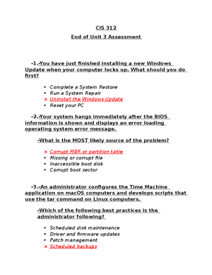 CIS 312 - Wk - end of wk. 6 assessment - CIS 312 End of Unit 6 ...