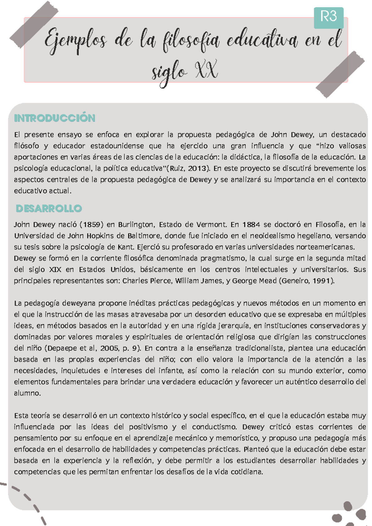 R3. Ejemplos de filosofía educativa en el siglo XX ...