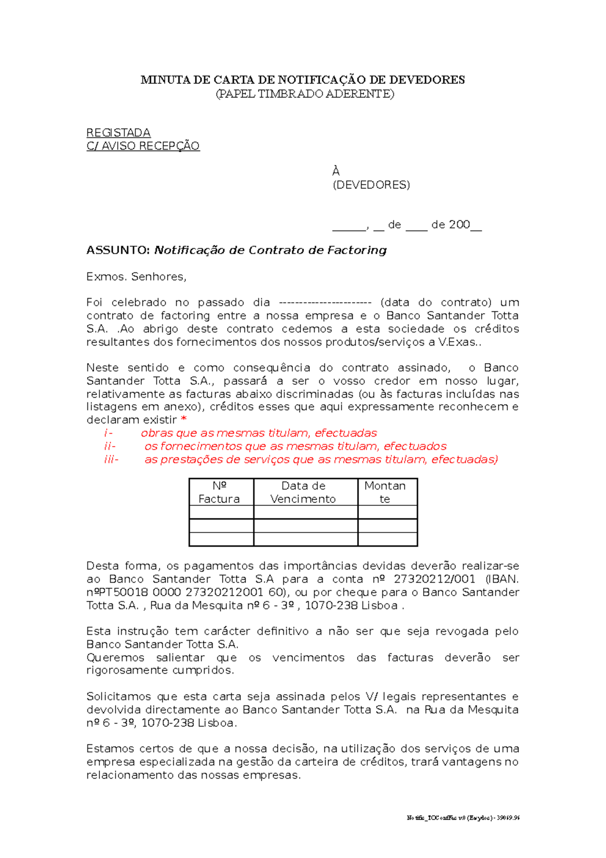 Factoring Minuta Carta Notificacao Factura Factura - MINUTA DE CARTA DE ...