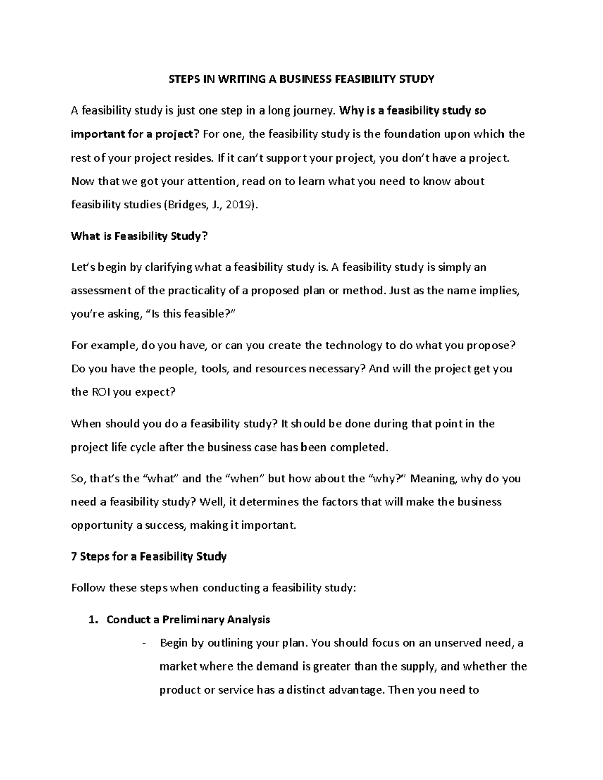 Steps in Writing A Business Feasibility Study - STEPS IN WRITING A ...