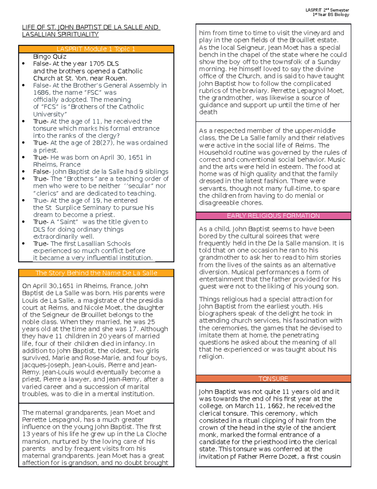 Lasprit Notes - Life of St. John Baptist De La Salle - LIFE OF ST. JOHN ...