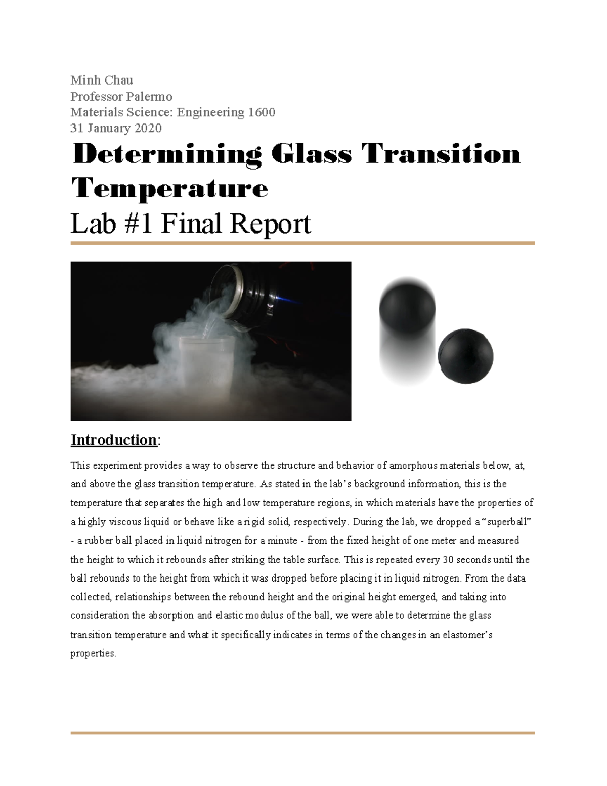 Lab #1 Report - Minh Chau Professor Palermo Materials Science ...