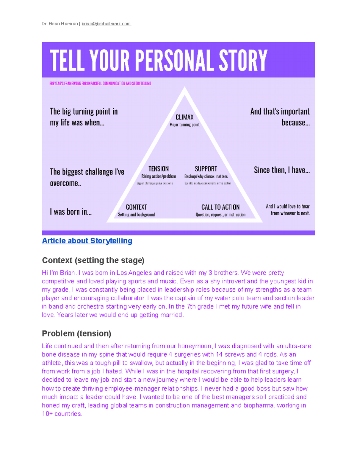 Storytelling template - Dr. Brian Harman | brian@bmhallmark Article ...
