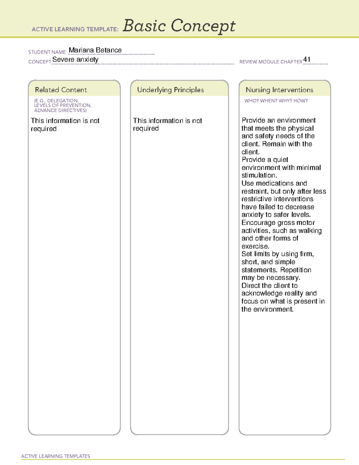 Severe anxiety - ati template - RNSG 1301 - ACTIVE LEARNING TEMPLATES ...