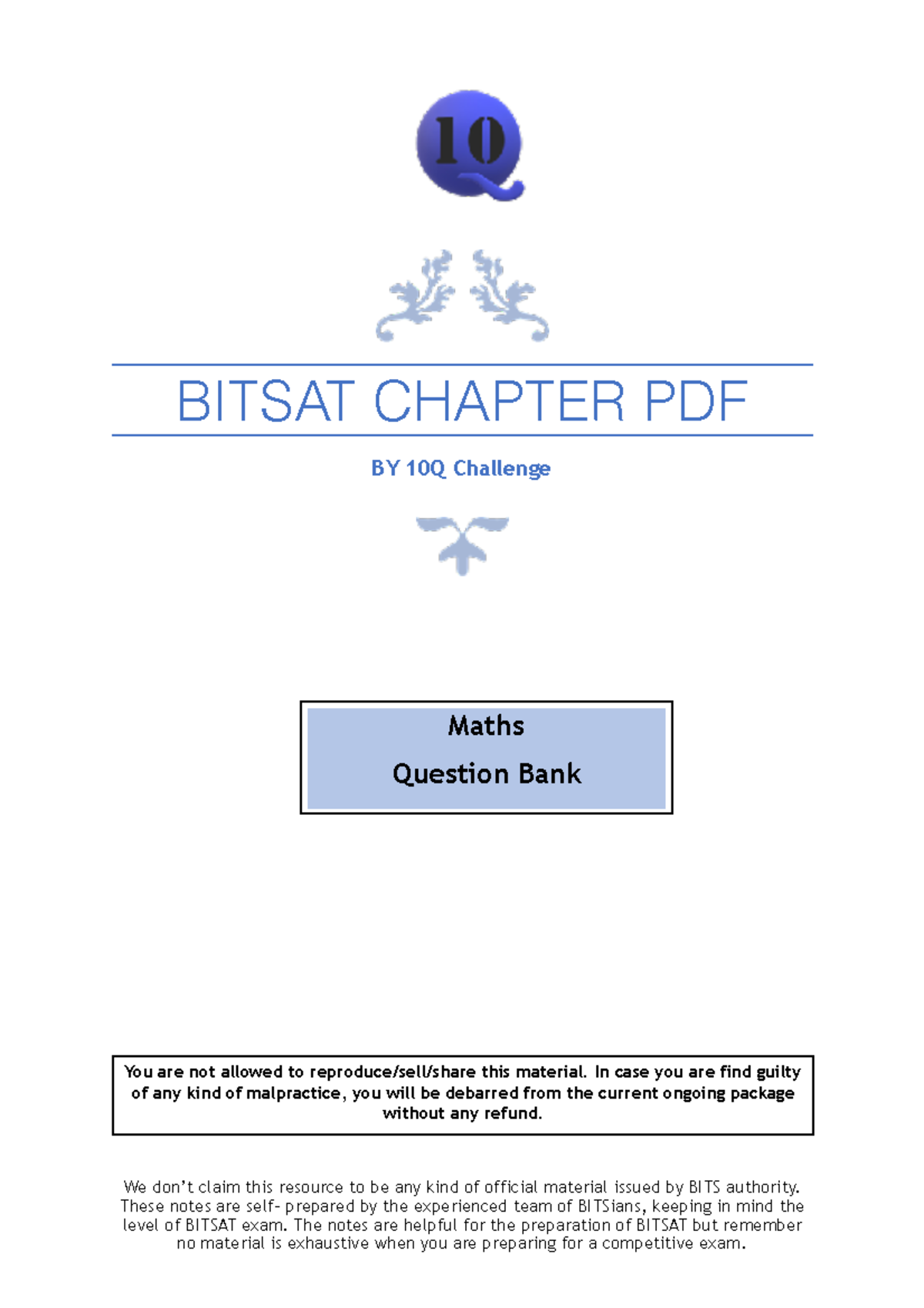 Maths QB - BITSAT CHAPTER PDF BY 10Q Challenge We don’t claim this resource to be any kind of ...