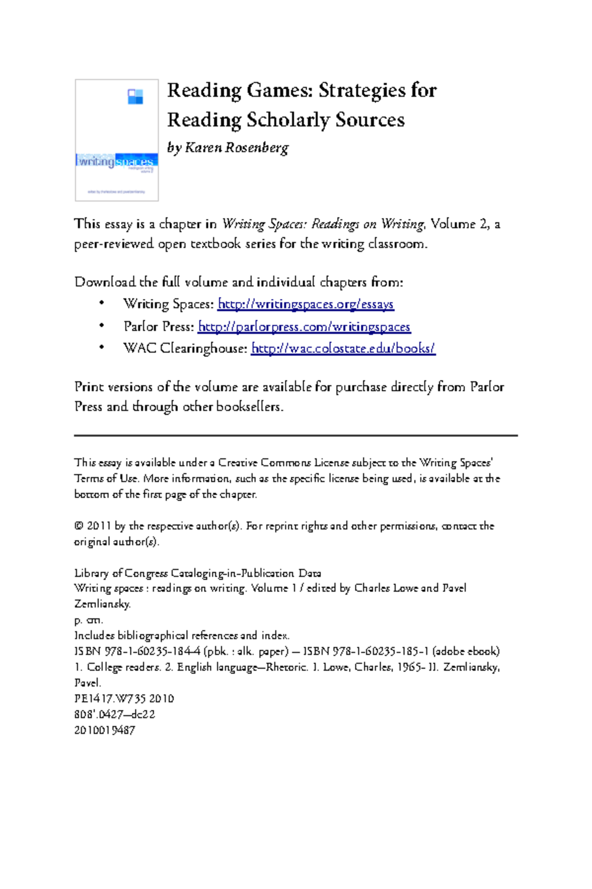 Rosenberg-Reading Games - Reading Games: Strategies for Reading ...