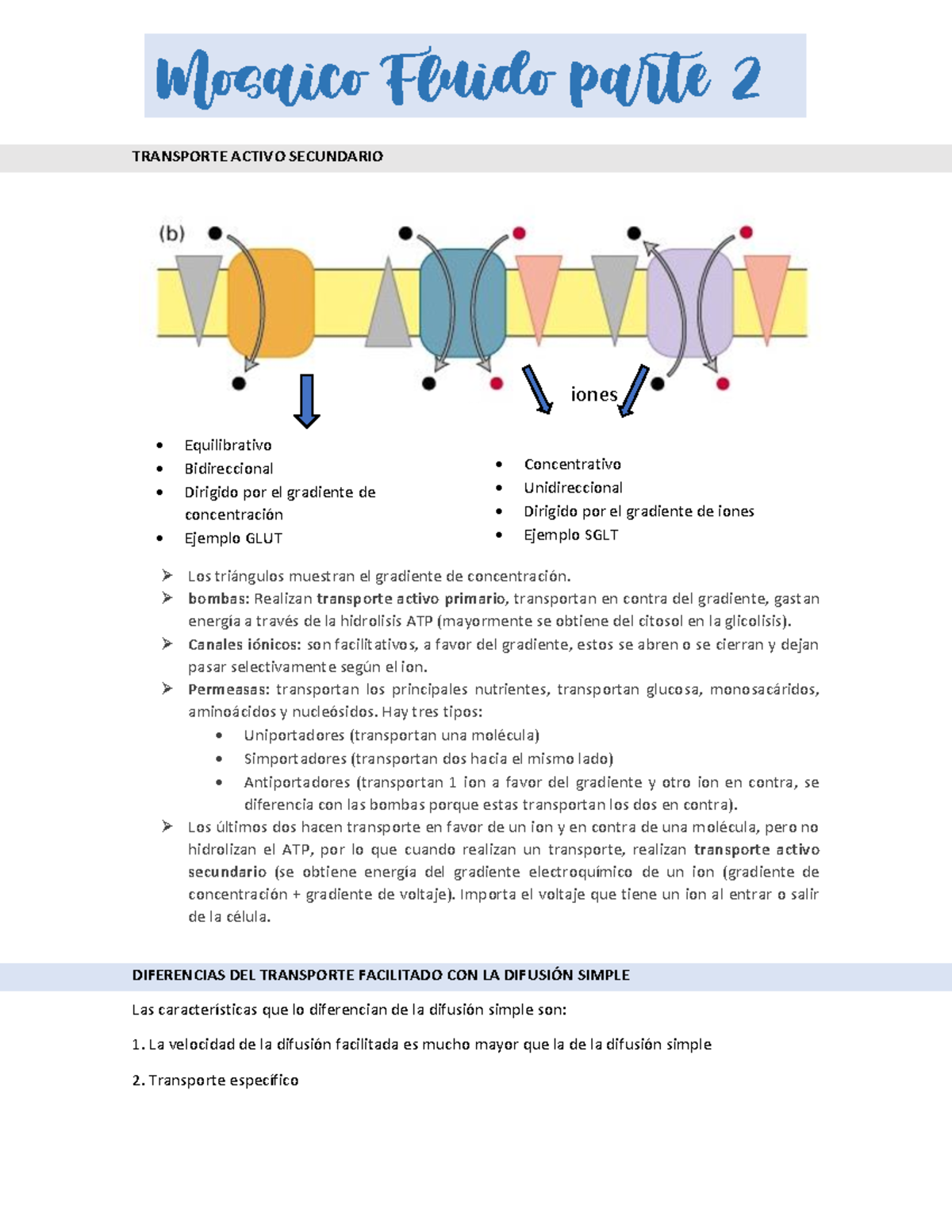 Mosaico fluido parte 2 - apunte biocel - TRANSPORTE ACTIVO SECUNDARIO Los tri·ngulos muestran el ...