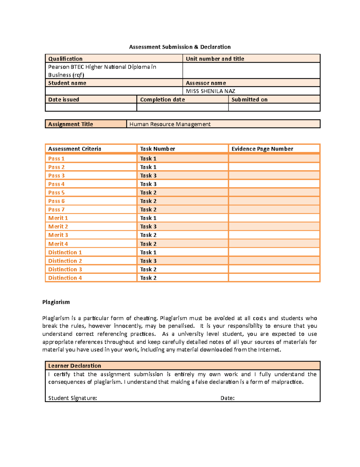 Front Page - Assessment Submission - Assessment Submission ...
