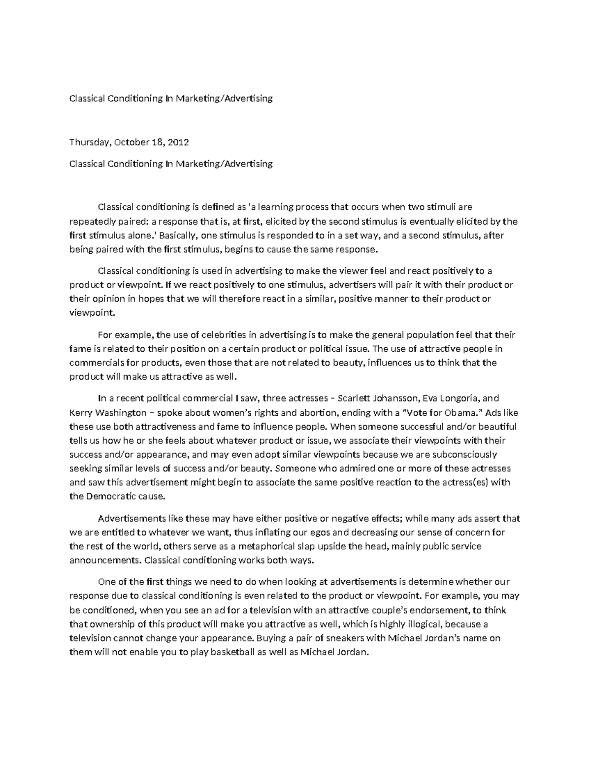 Classical Conditioning In Marketing - Classical Conditioning In ...