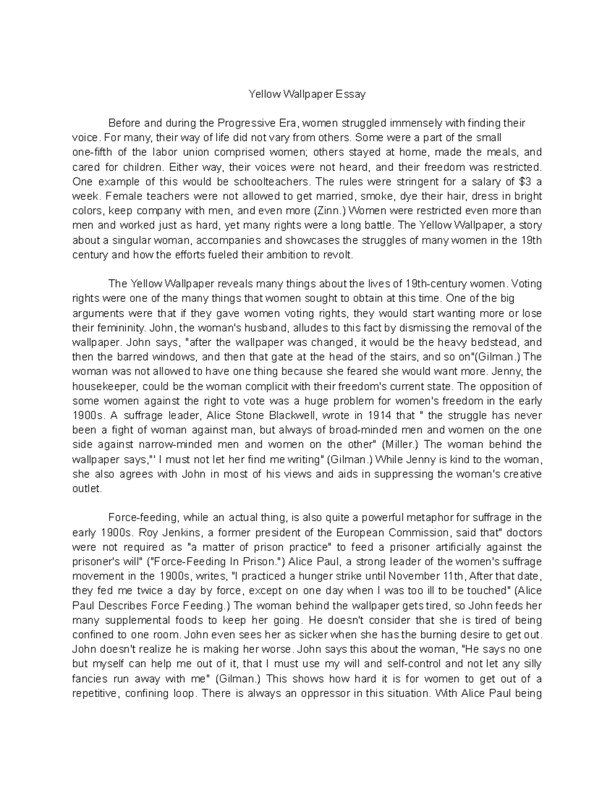 The Yellow Wallpaper Analysis - Yellow Wallpaper Essay Before and ...