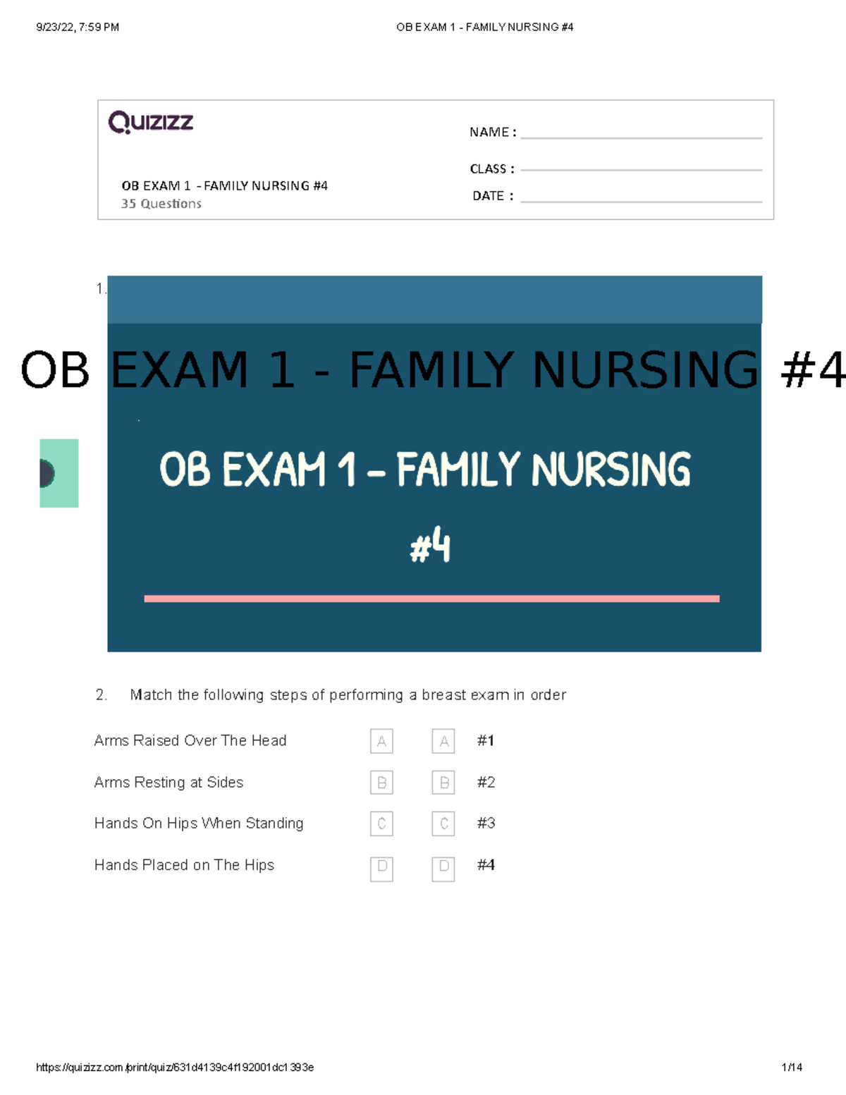 OB EXAM 1 - Family Nursing #4 - 9/23/22, 7:59 PM OB EXAM 1 - FAMILY ...