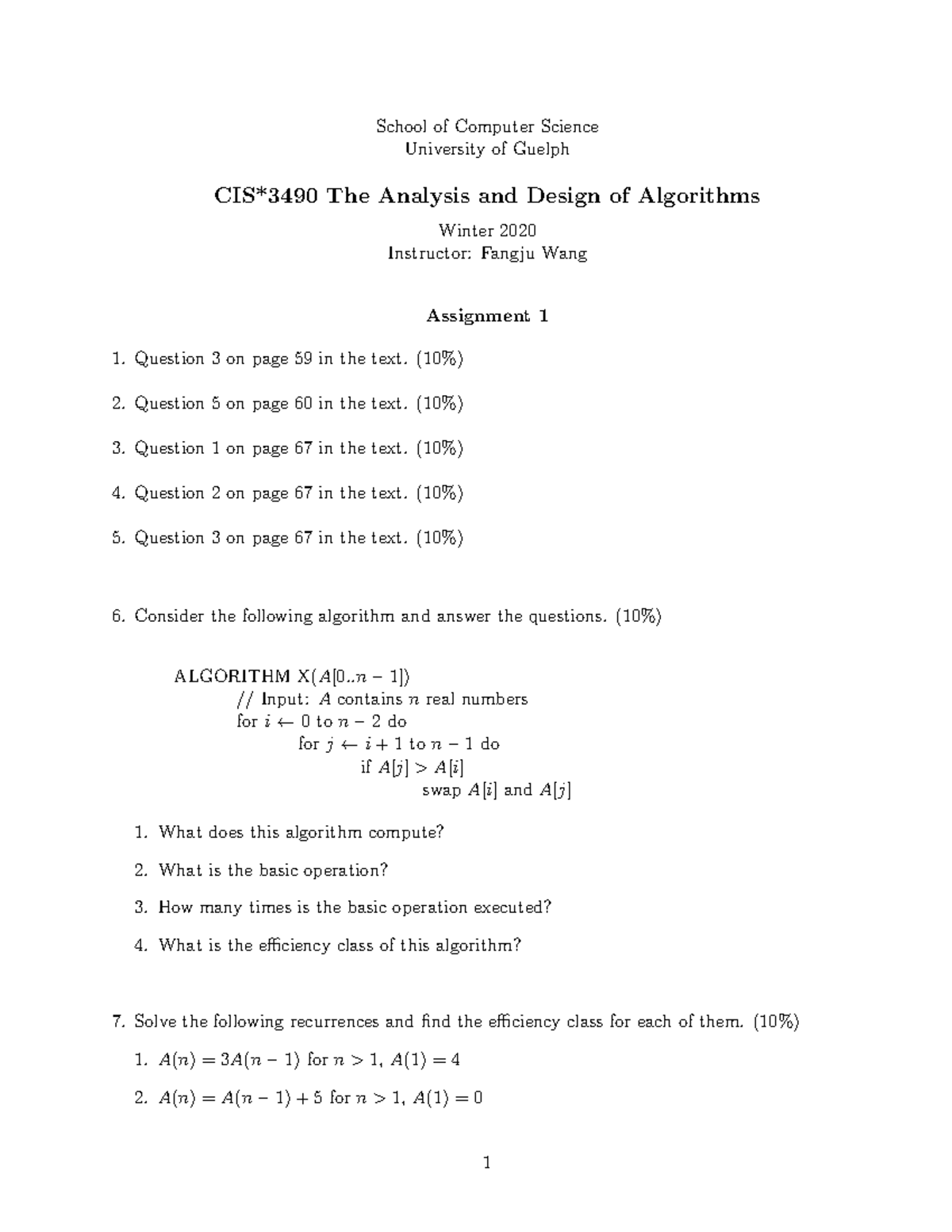 A1 - School of Computer Science University of Guelph CIS*3490 The ...