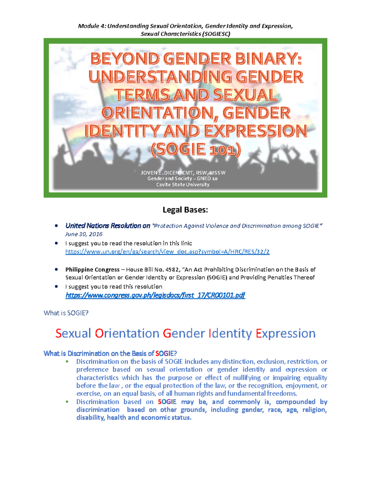 Module 4 Sogiesc Framework - Sexual Characteristics (SOGIESC) Legal ...