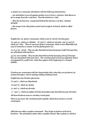 Articulation - Notes are based on moodle exercises and presentations ...