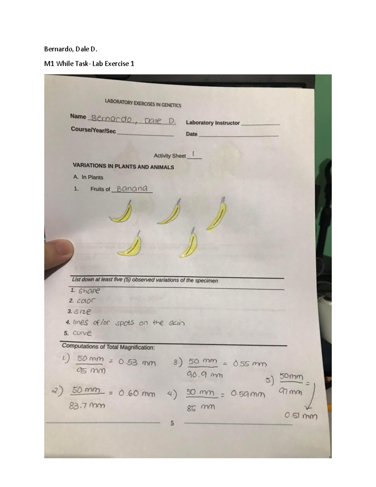 M1-While-Task-Lab-EX-1 Human Genetics With Cytogegenetics - Bernardo, Dale D. M1 While Task- Lab ...