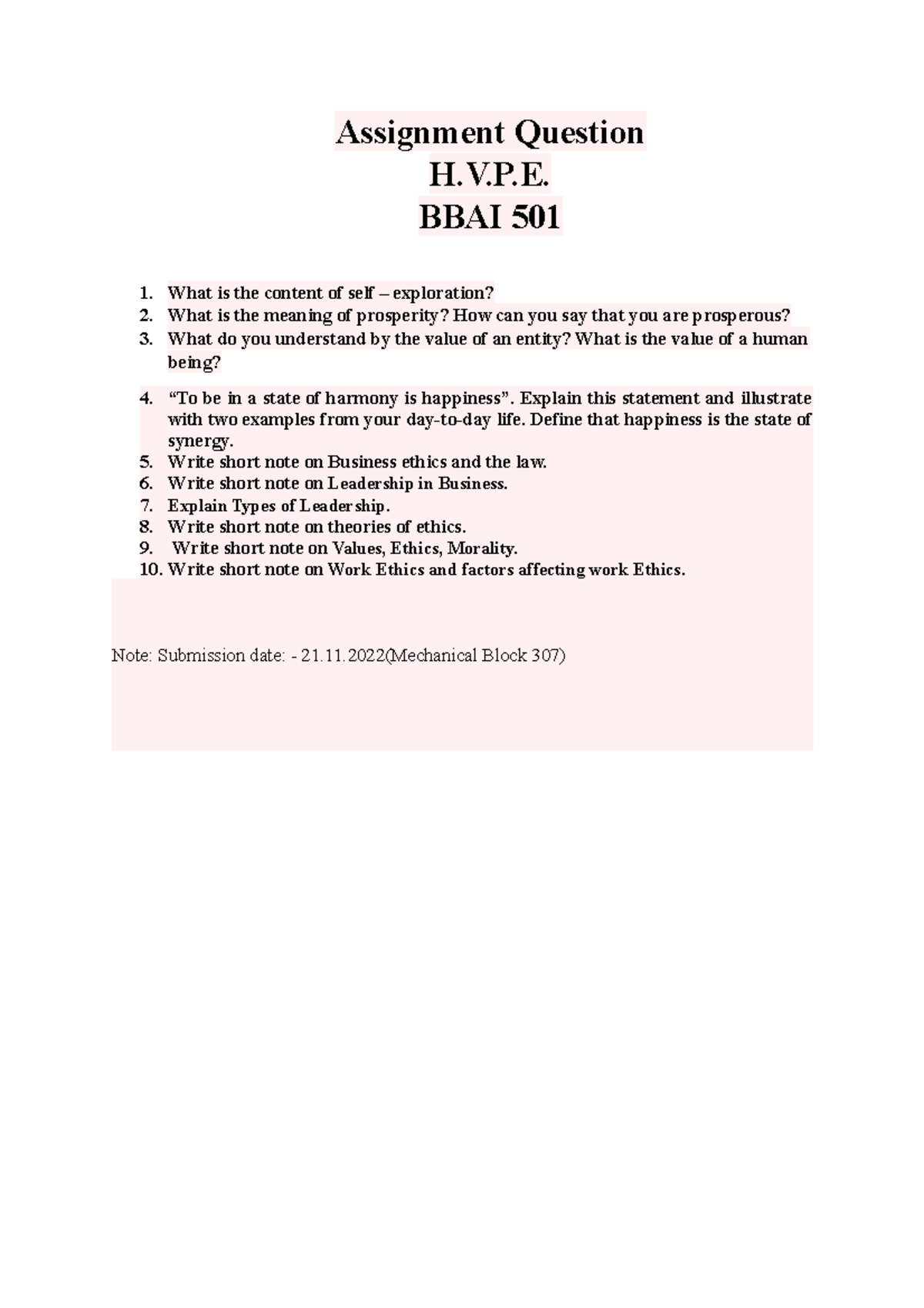 Assignment Question HVPE - Assignment Question H.V.P. BBAI 501 What is ...