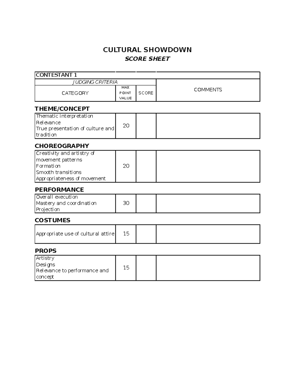 Athena - Helpful - SCORE SHEET CATEGORY ####### MAX ####### P OINT ...