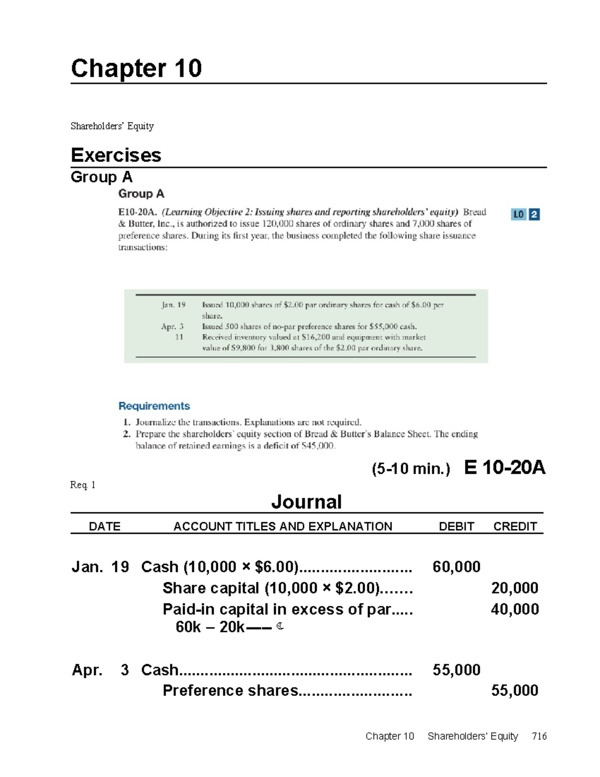 Harrison FA IFRS 11e CH10 - Chapter 10 Shareholders’ Equity Exercises ...