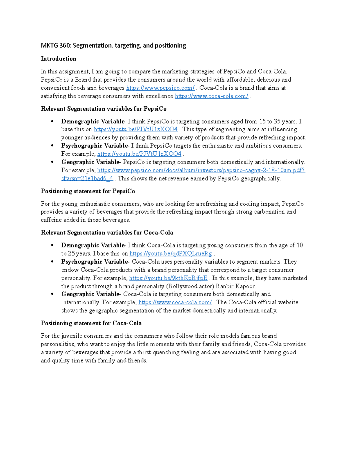 Segmenting, targeting and positioning assignment shriniwas - MKTG 360: Segmentation, targeting ...