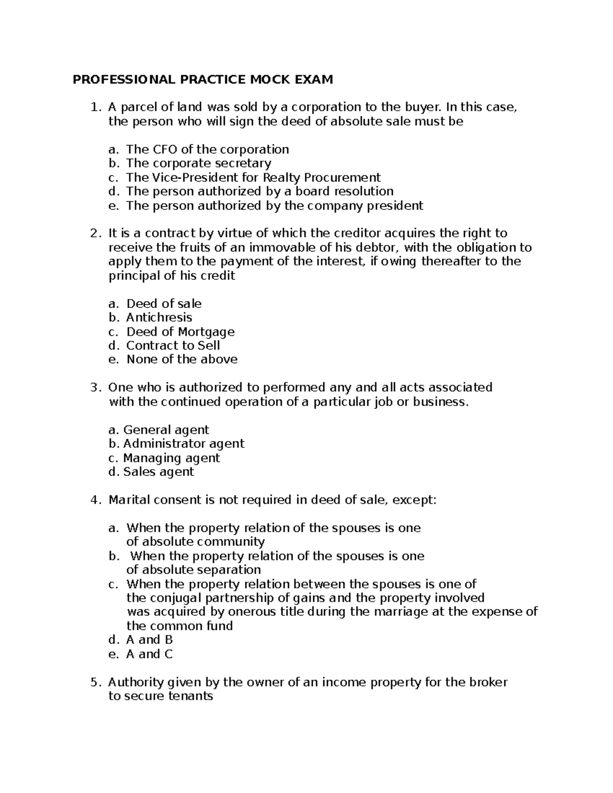 Professional Practice MOCK EXAM - PROFESSIONAL PRACTICE MOCK EXAM A ...