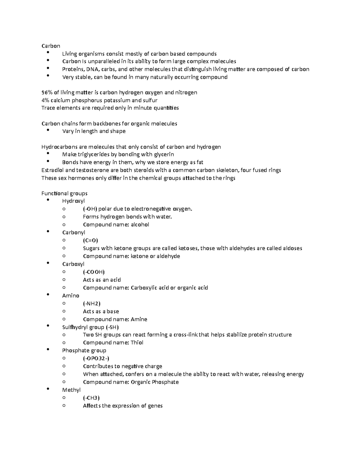 Bio5-lecturenotes - Carbon Living organisms consist mostly of carbon ...
