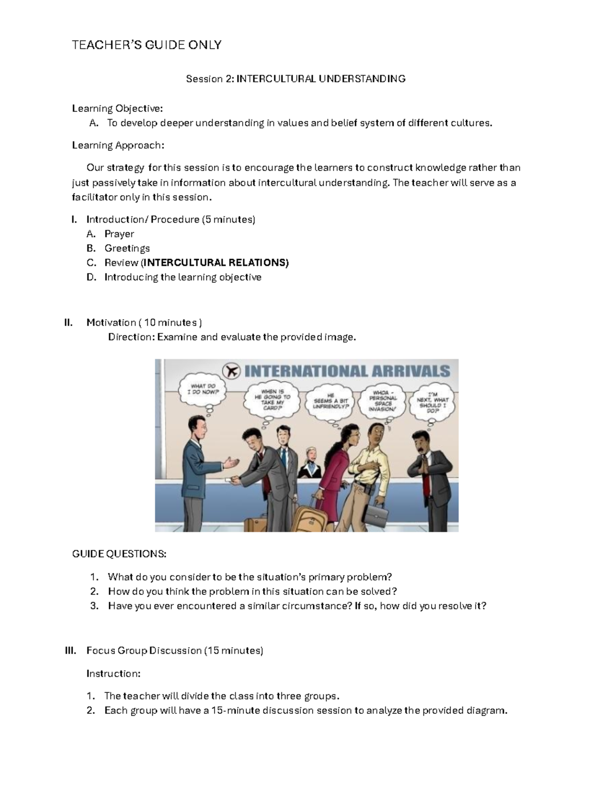 Teacher's Guide - TEACHER’S GUIDE ONLY Session 2: INTERCULTURAL ...