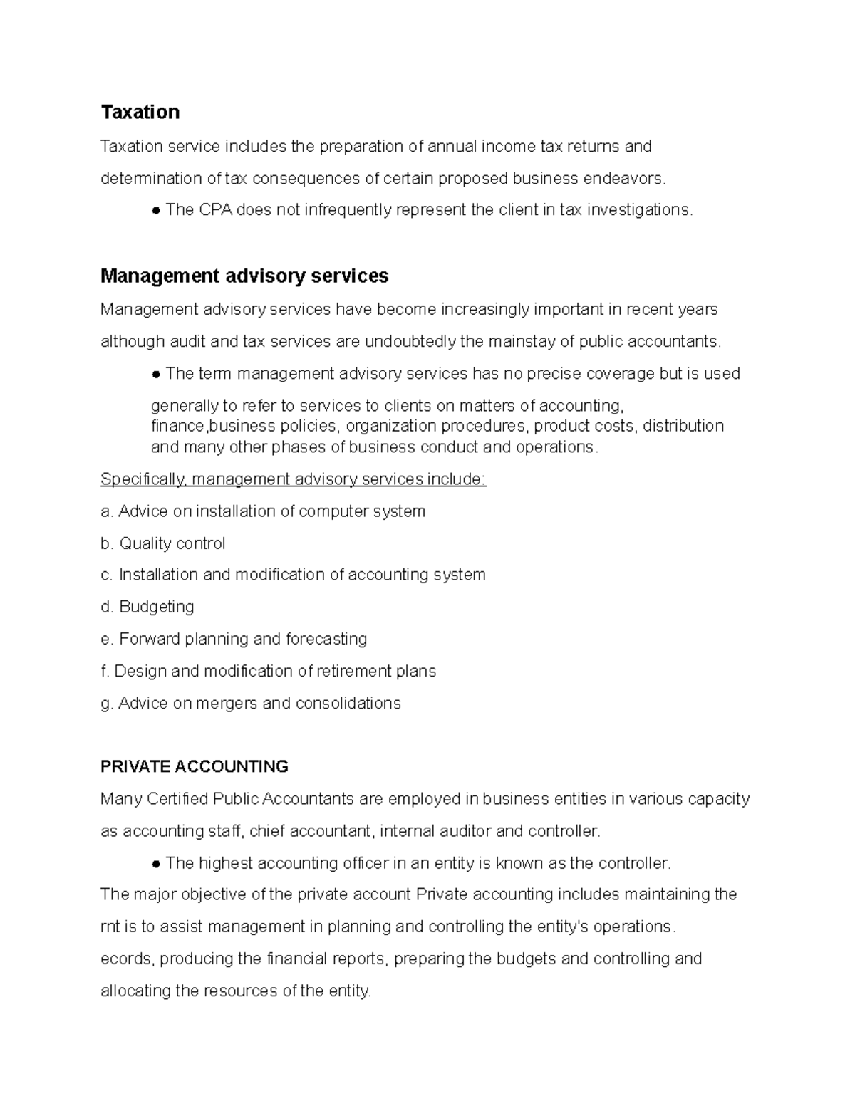 Taxation - Accounting Management advisory services, PRIVATE ACCOUNTING ...
