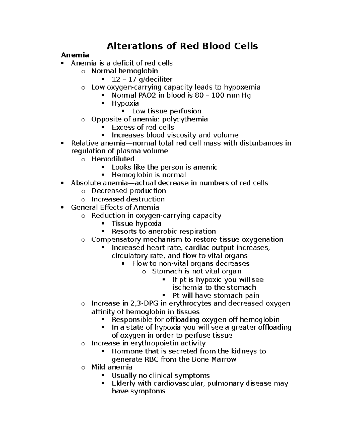Alterations of Red Blood Cells - Alterations of Red Blood Cells Anemia ...