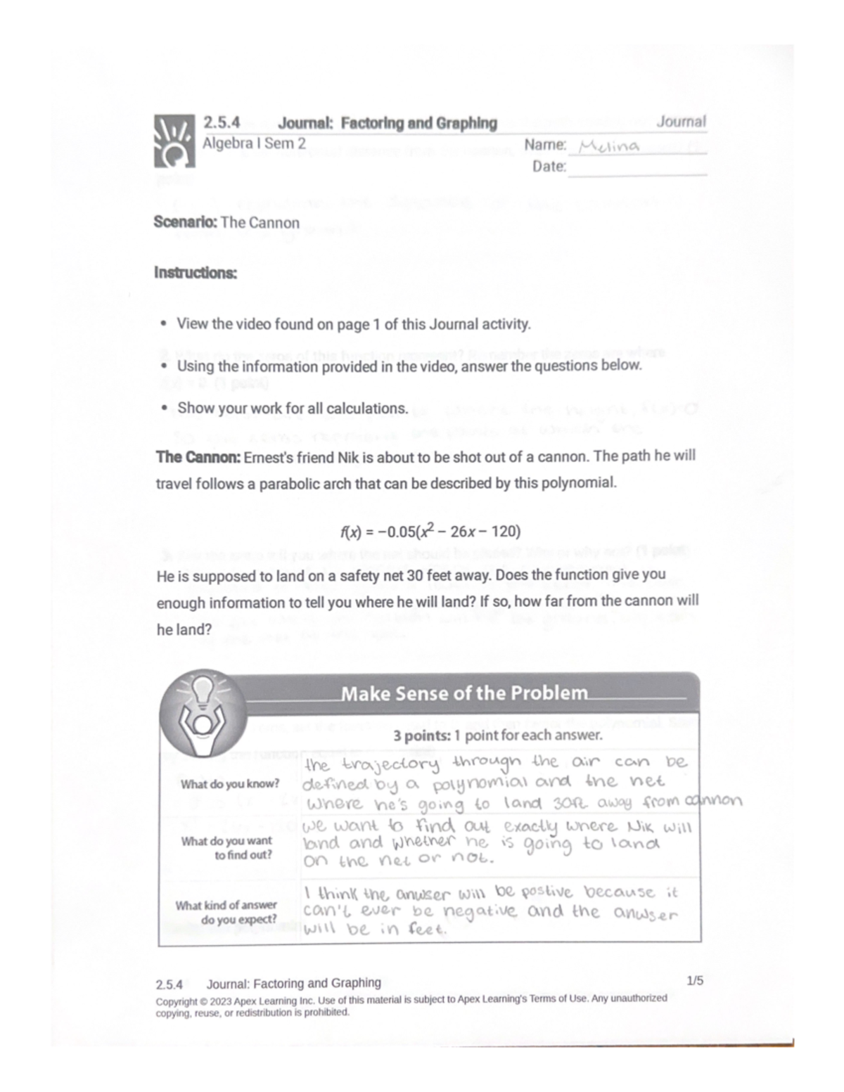 Journal: Factoring and Graphing - Studocu