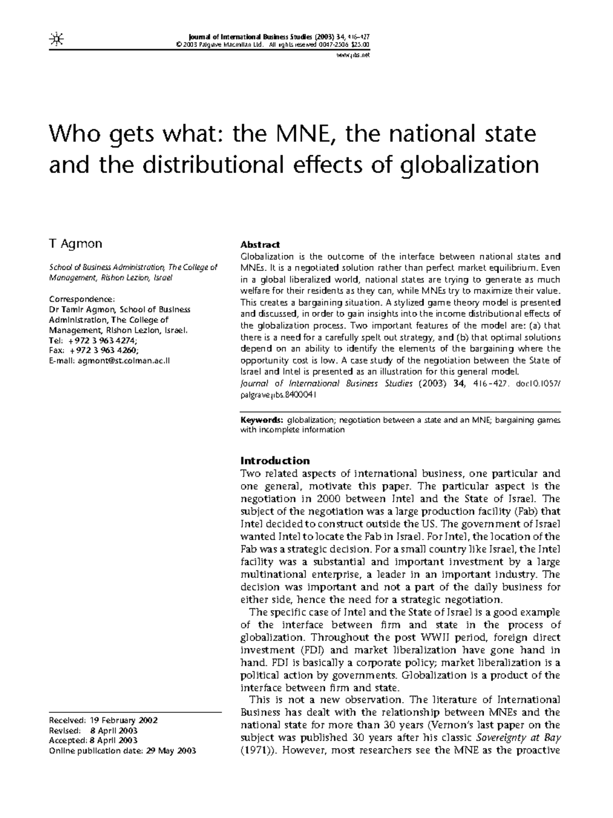 Who gets what the MNE, the na - Who gets what: the MNE, the national ...