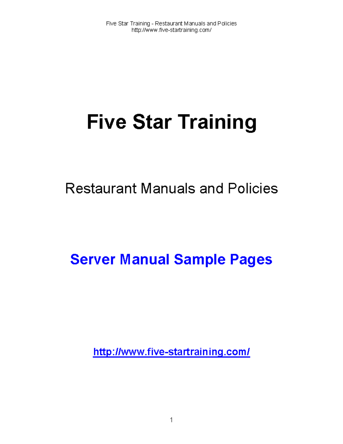 Server Manual - five-startraining/ Five Star Training Restaurant ...
