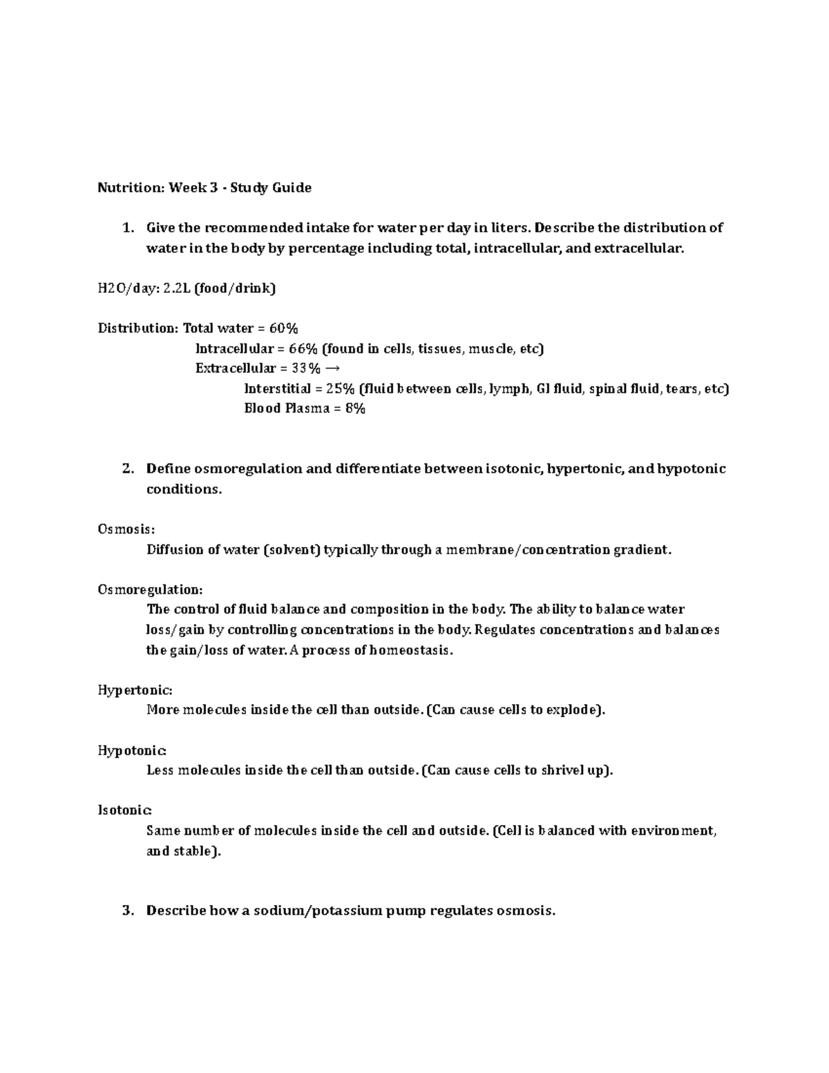 Nutrition Final Study Guide - Nutrition: Week 3 - Study Guide 1. Give ...
