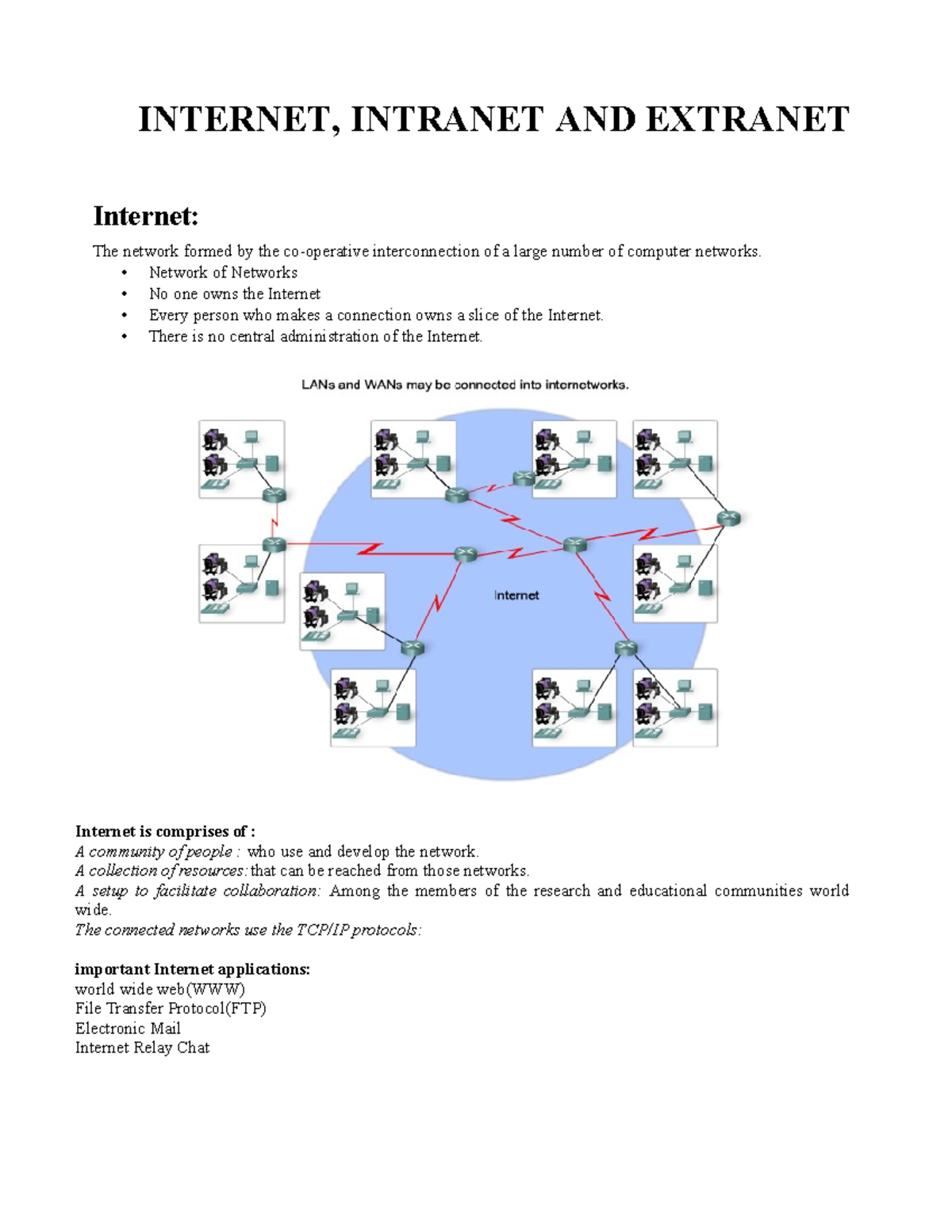Information Communication Technology - INTERNET, INTRANET AND EXTRANET Internet: The network ...