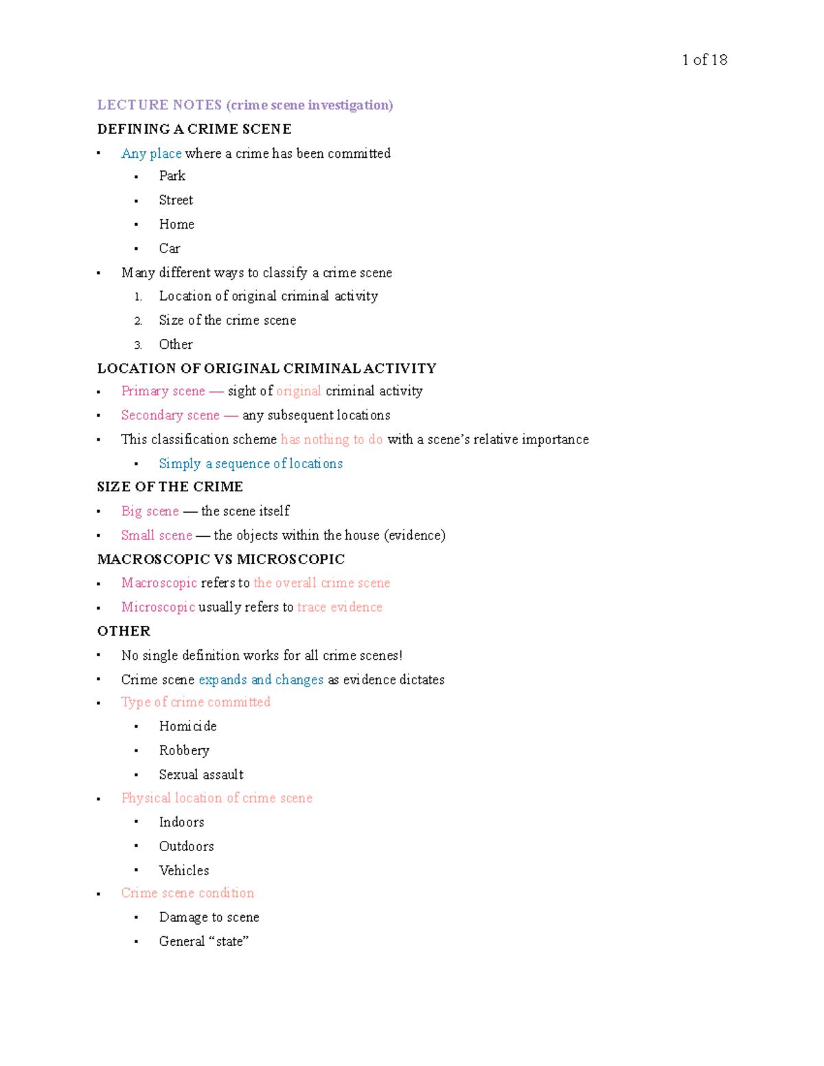 Week 3 notes - LECTURE NOTES (crime scene investigation) DEFINING A ...