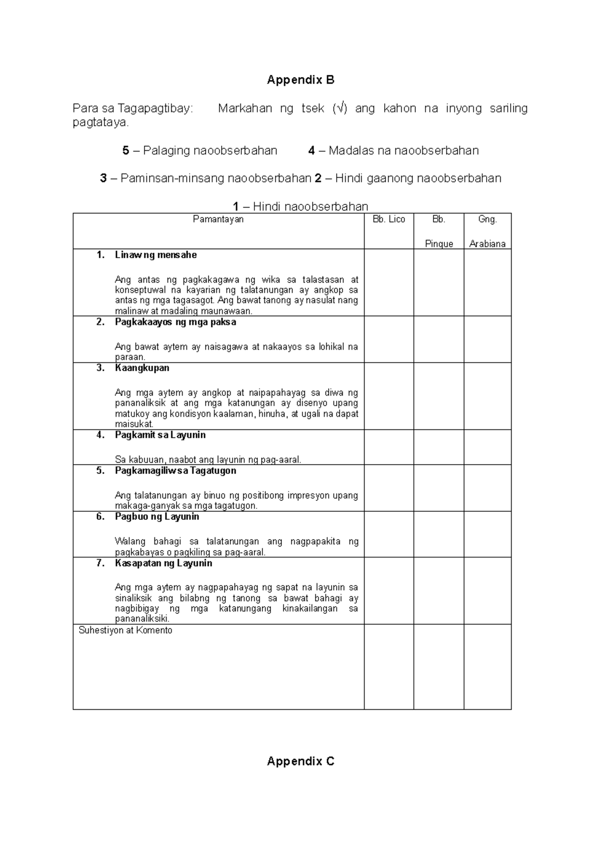 Appendix B - please read - Appendix B Para sa Tagapagtibay: Markahan ng ...