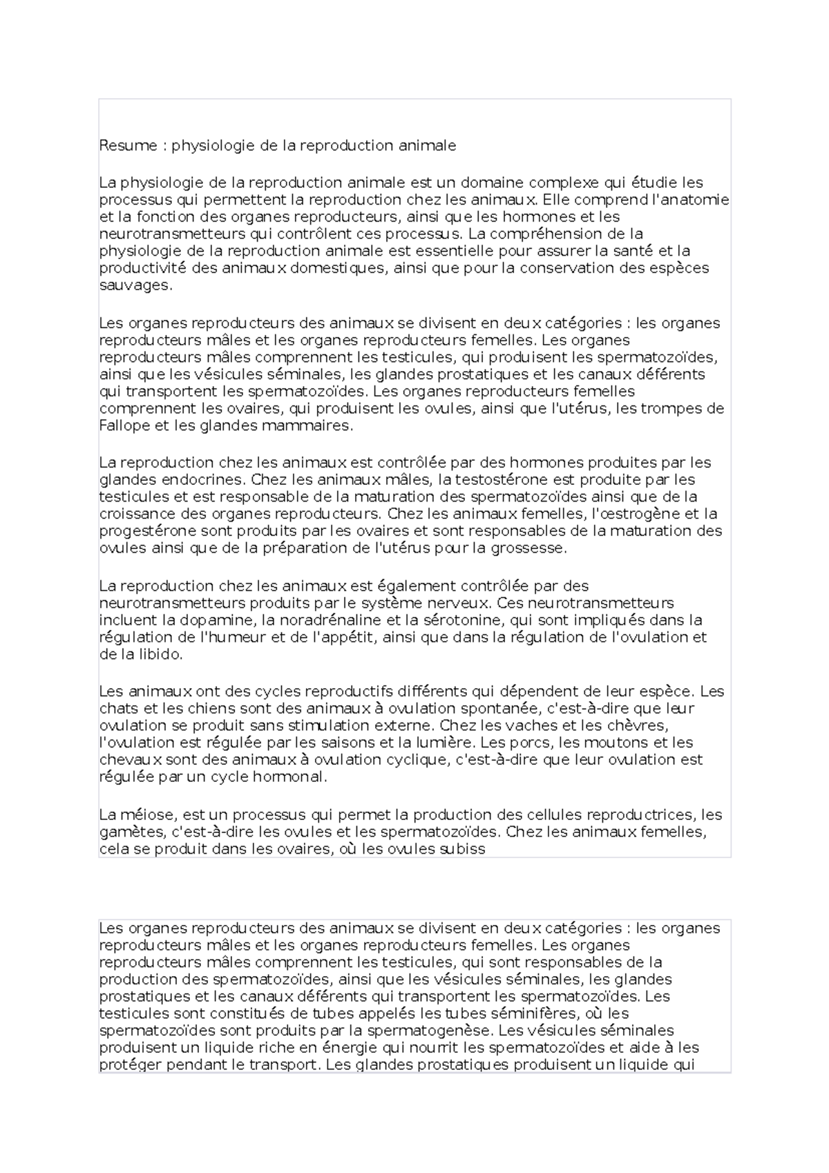 Physsio reproduction - resume theorie - Resume : physiologie de la ...