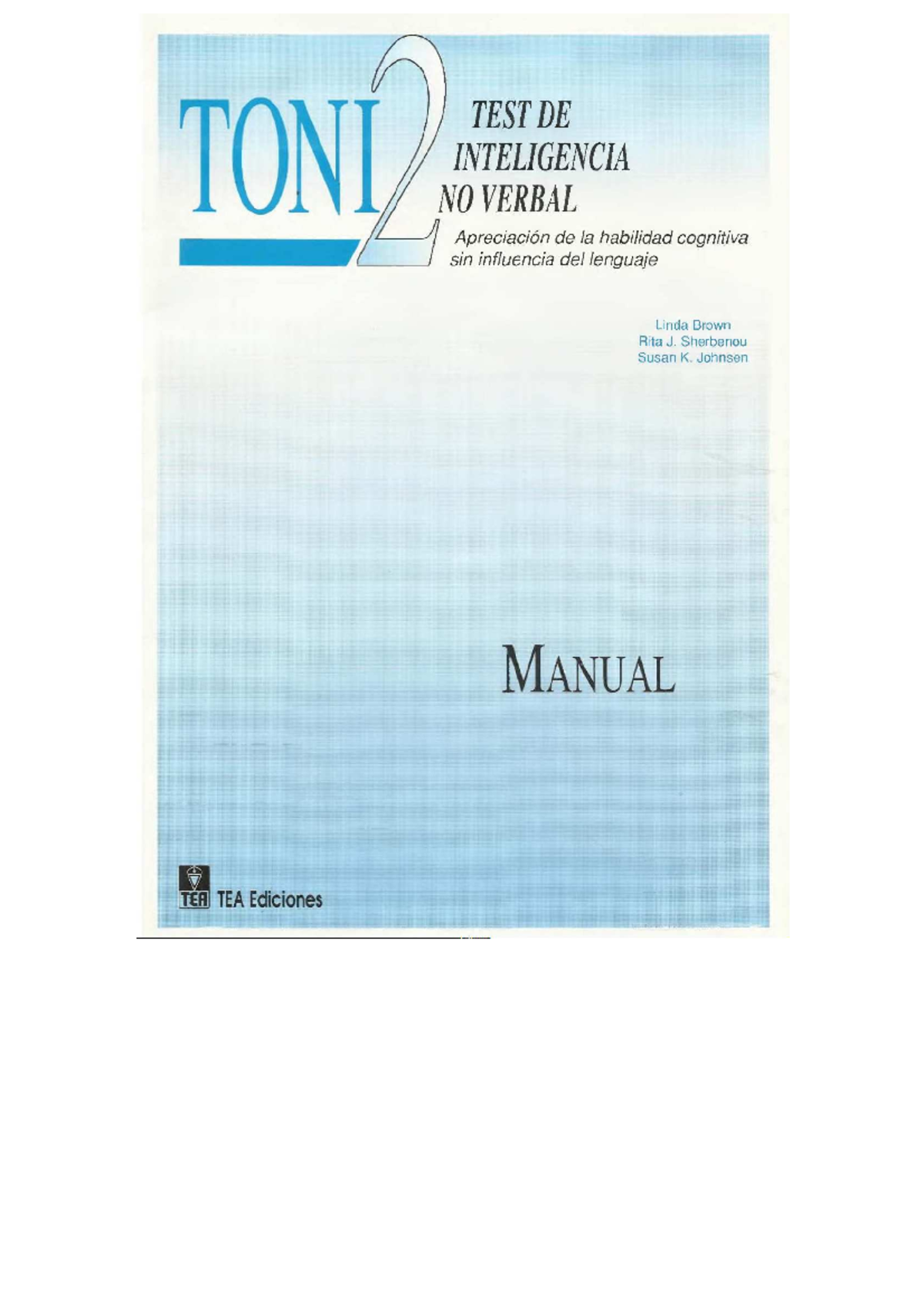 Manual del test de Inteligencia Toni 2 - Psicología social - Studocu