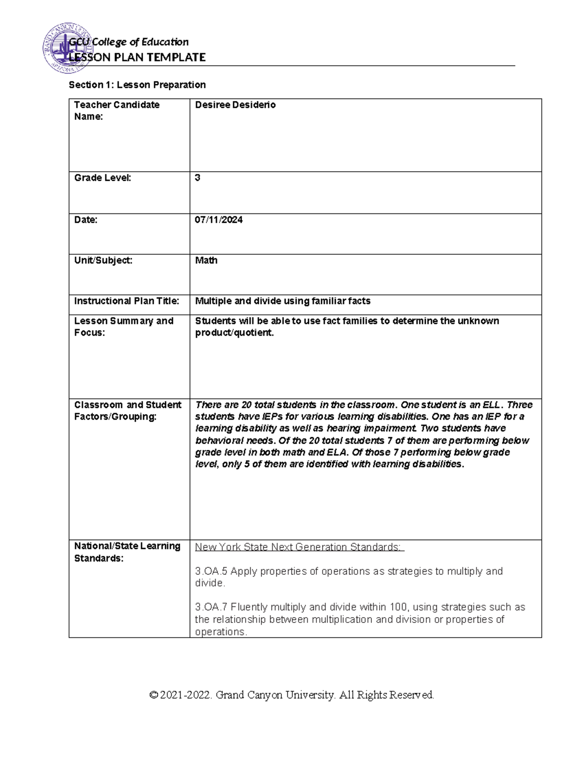 SPD 570 T1 - Got an A - LESSON PLAN TEMPLATE Section 1: Lesson ...