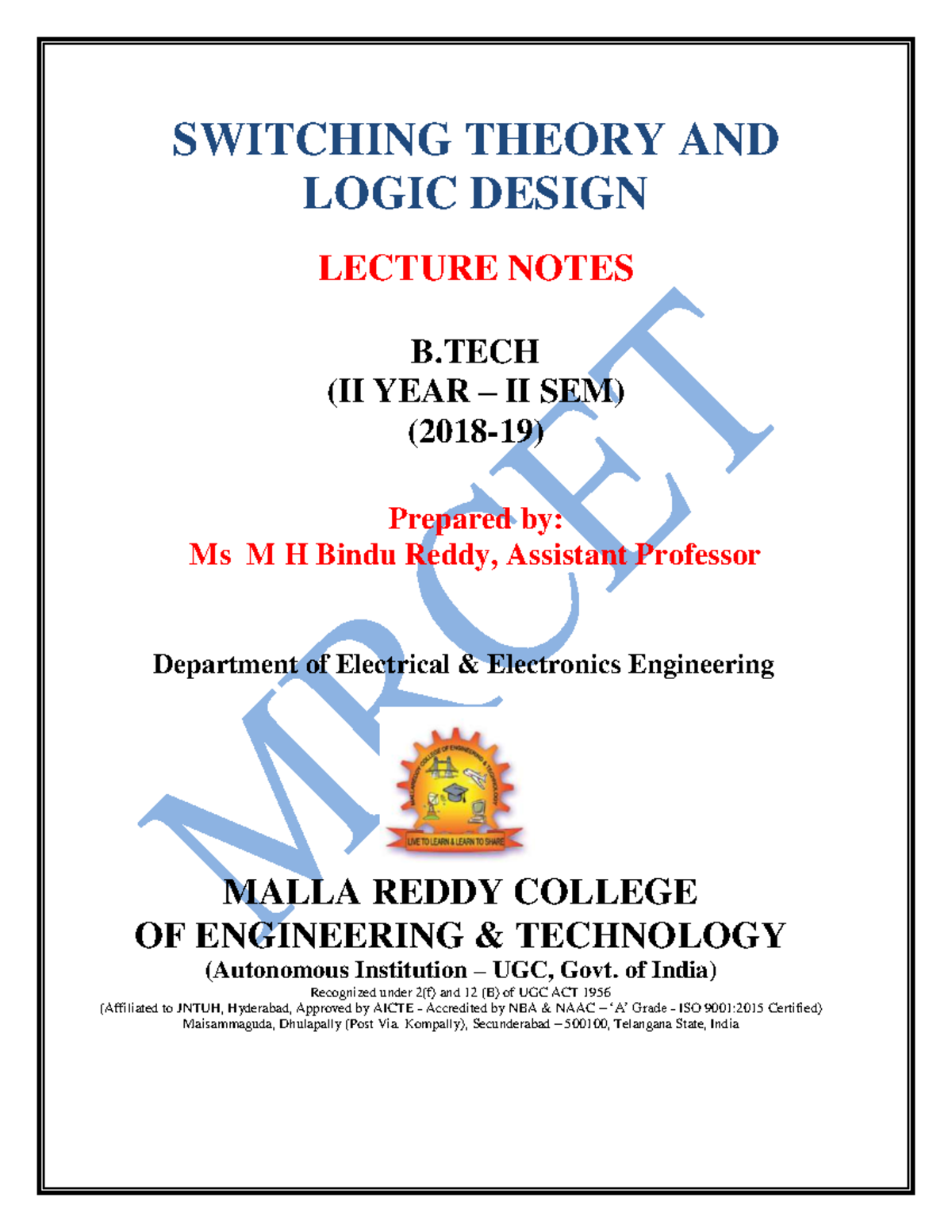 STLD - Practice materials - SWITCHING THEORY AND LOGIC DESIGN LECTURE ...