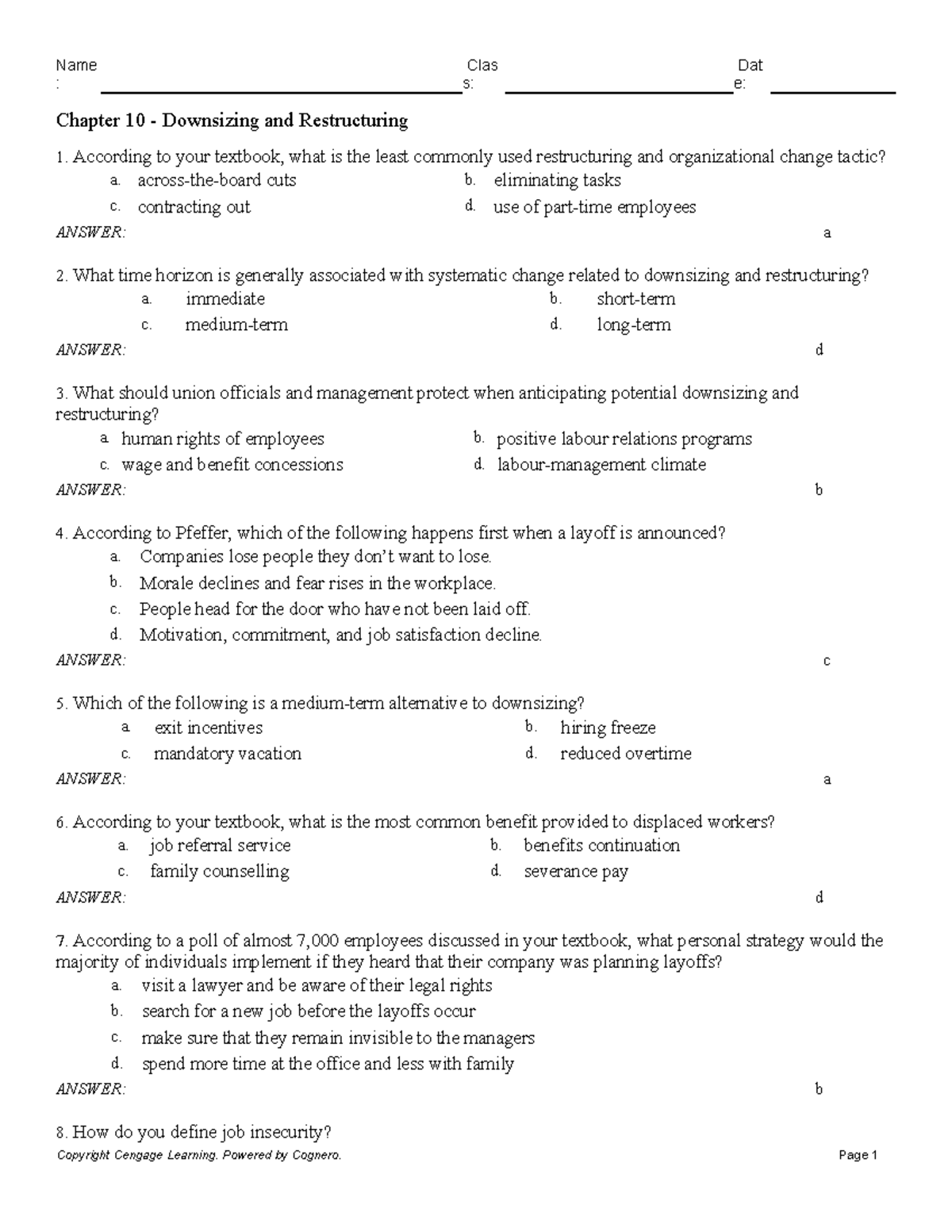 Chapter 10 Downsizing and Restructuring - : s: e: Chapter 10 - Downsizing and Restructuring 1 ...